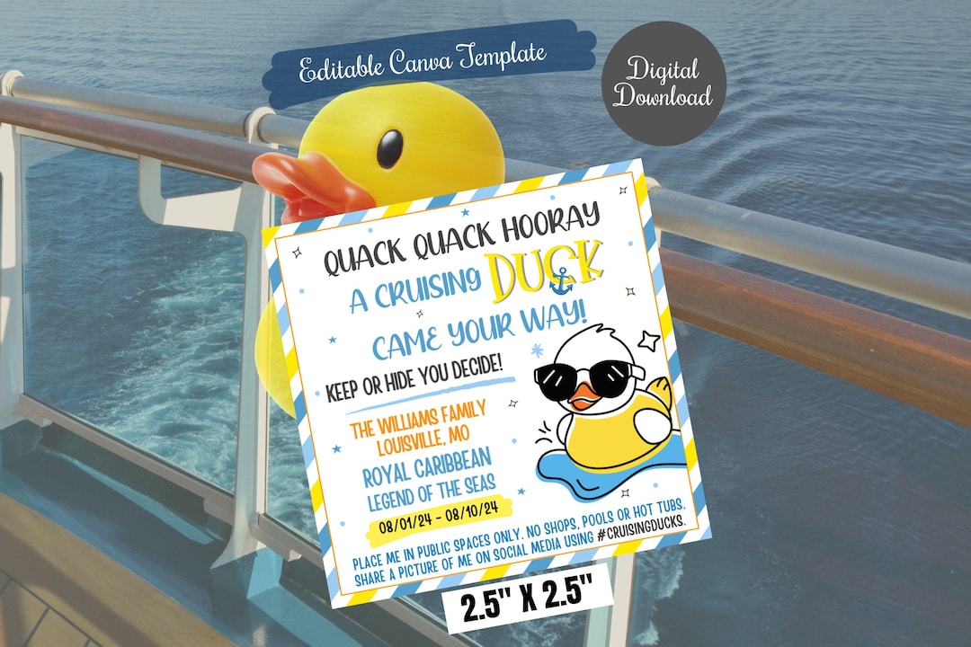 Cruising Ducks Tag Editable Template, Quack Quack Hooray ,cruise Ship ...