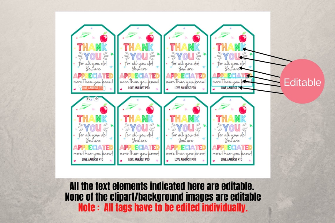 Teacher Appreciation Gift Tags Thank You Gift Tags Teacher - Etsy