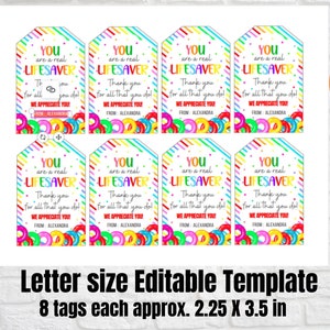 You Are a Real Lifesaver Tags , Thanks for All You Do Gift Tags for ...