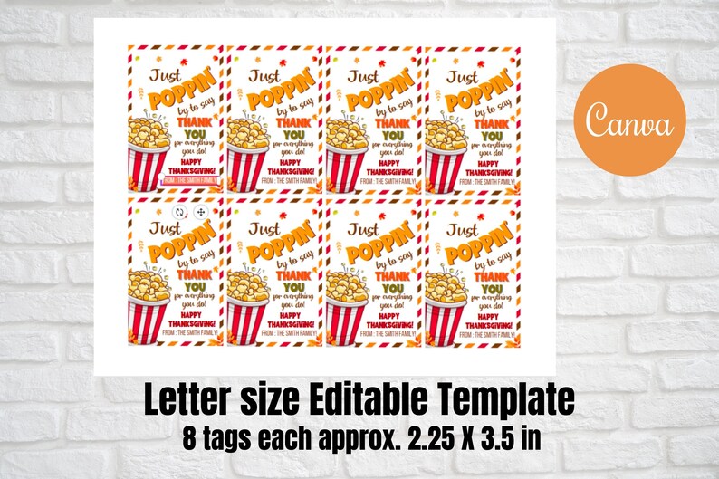 Popcorn Thanksgiving Gift Tags Just Poppin by to Say Thank - Etsy