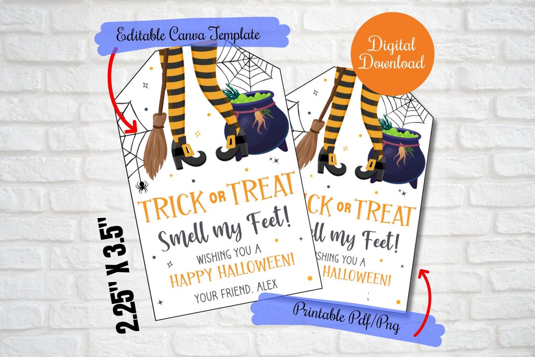 Trick or Treat Smell My Feet Halloween Gift Tags, Cute Halloween Treat ...