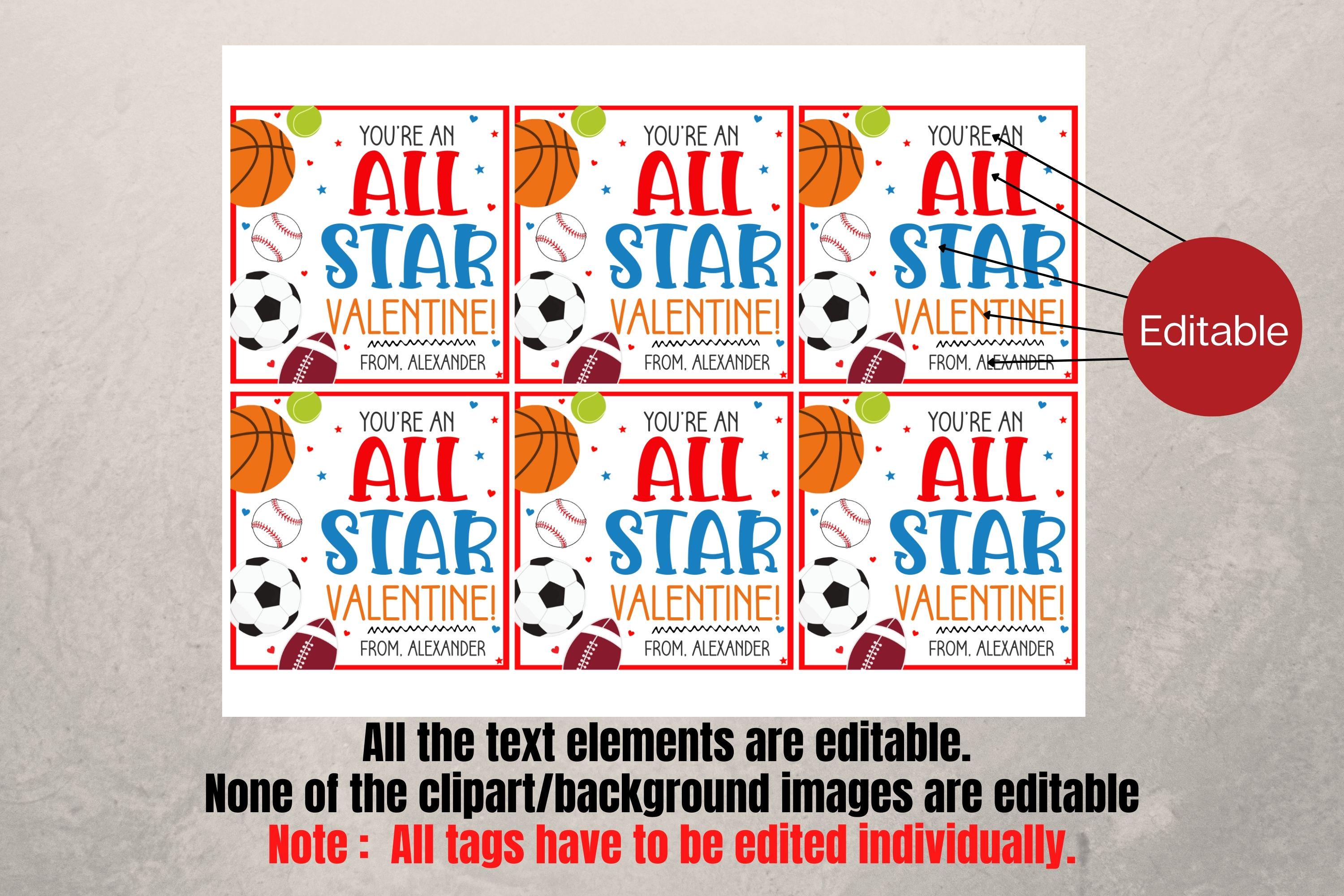 You're an All-star Valentine, Printable Editable Sports Valentine Gift ...