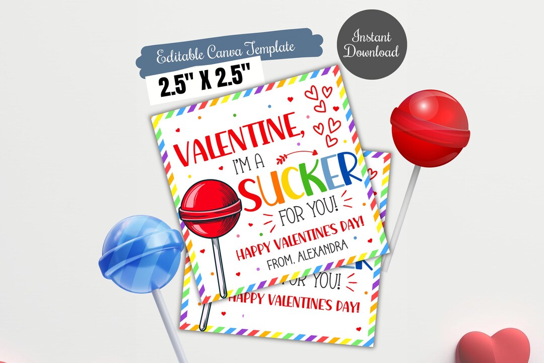 Valentine Lollipop Gift Tags, Valentine I'm a Sucker for You Printable ...