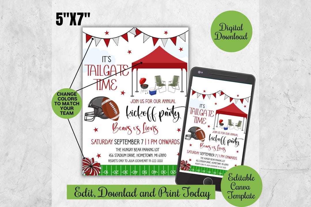 It's Tailgate Time Invitation| Football Kickoff Party Invite| Editable ...