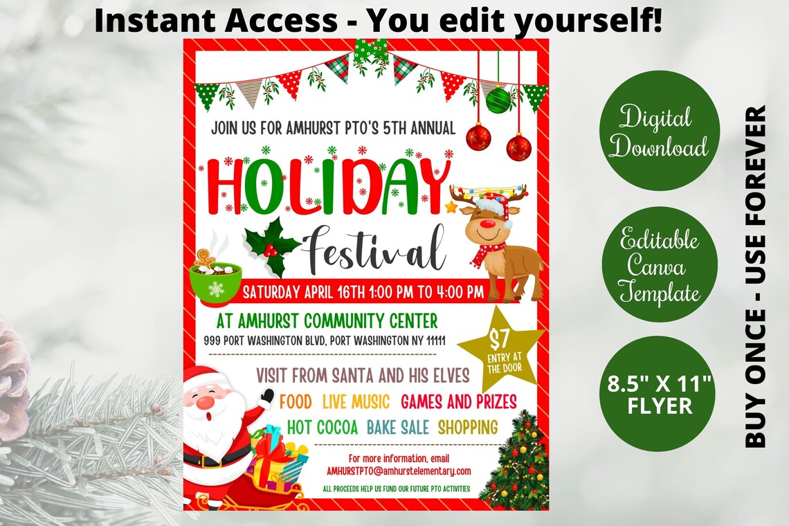 Editable Holiday Festival Flyer Template Printable Holiday - Etsy