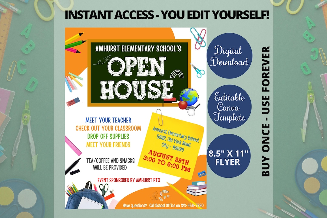 Open House Back to School Flyer for School, Class Open House Printable ...