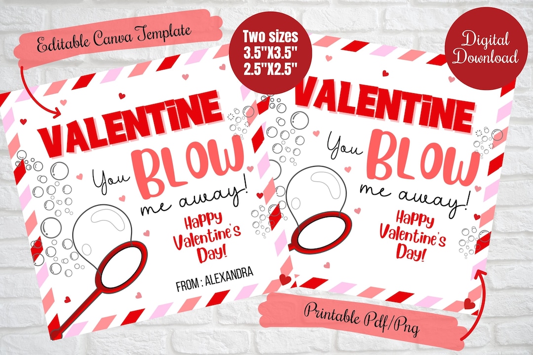 Valentine Bubbles Gift Tags, Valentine You Blow Me Away Printable Cards ...