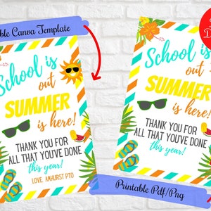 Schools Out Summer's Here Editable Thank You Gift Tags - Etsy