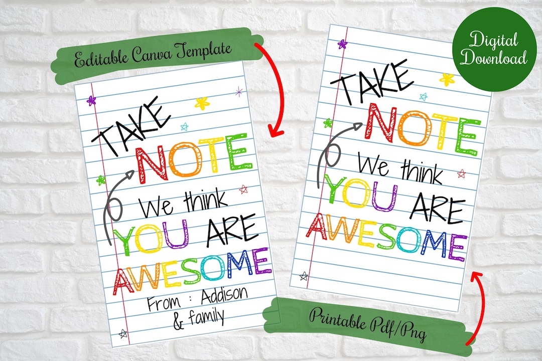 Take Note You Are Awesome Gift Tags Editable Thank You Gift - Etsy