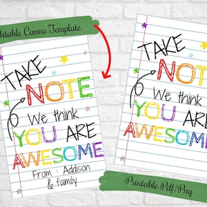 Take Note You Are Awesome Gift Tags Editable Thank You Gift - Etsy