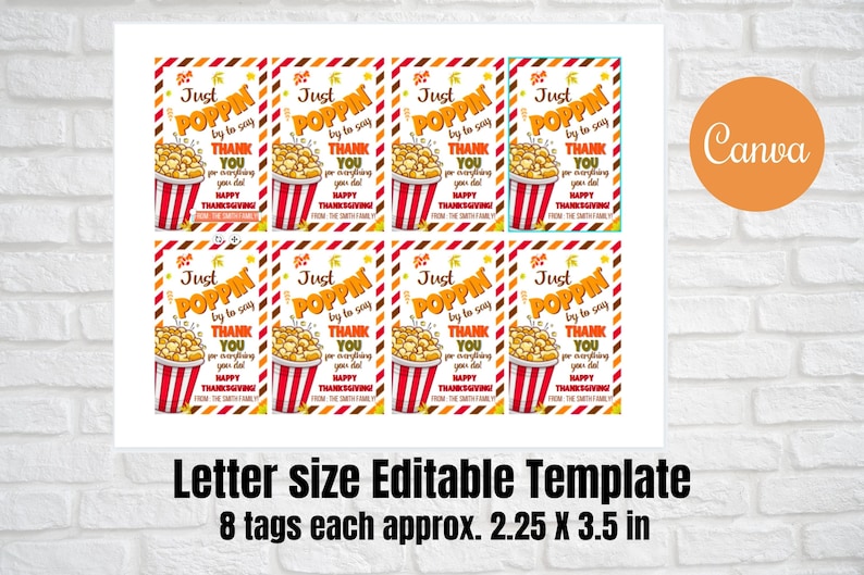 Popcorn Thanksgiving Gift Tags Just Poppin by to Say Thank | Etsy