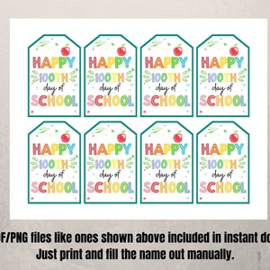 Happy 100th Day of School Gift Tags for Students Teachers | Etsy