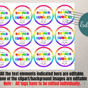 End of Year Class Bubbles Gift Tags, Hope Your Summer is Bubbles of Fun ...