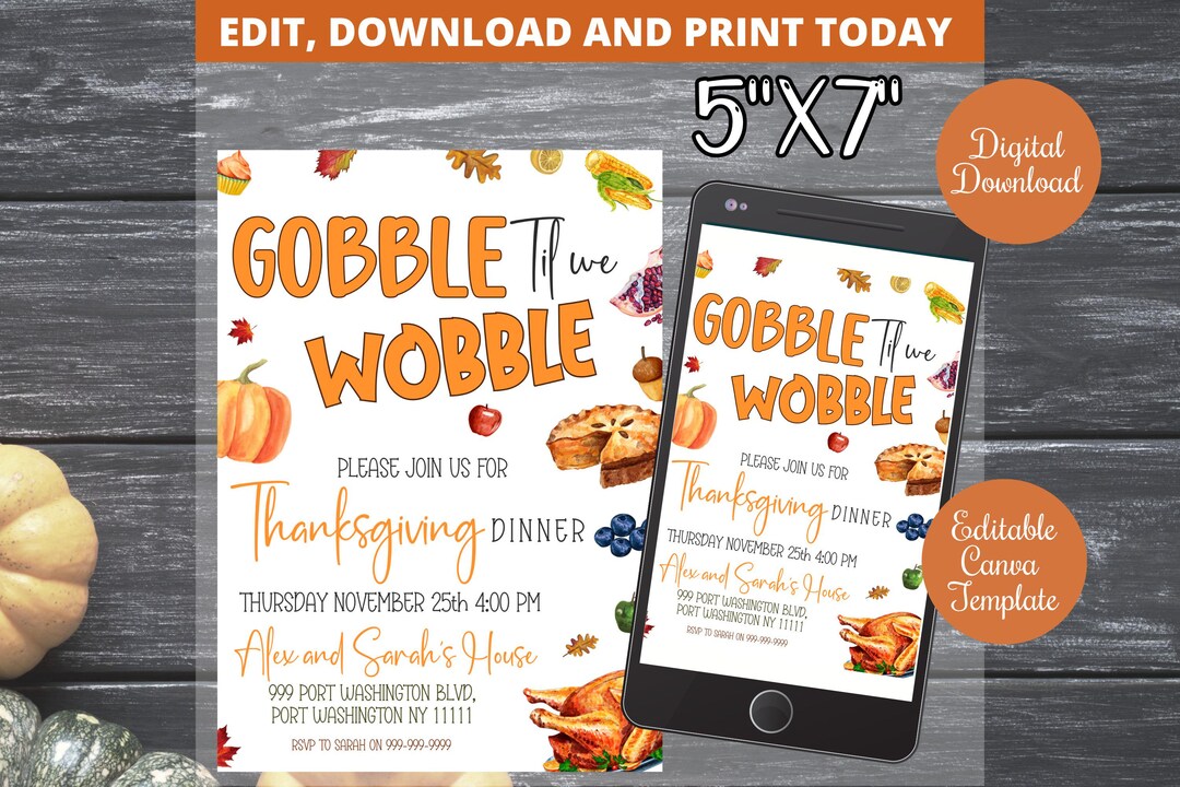Gobble Til We Wobble Thanksgiving Dinner Party Invite, Friendsgiving ...