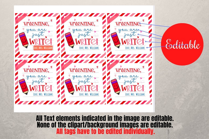 Valentine You Are Just Write Printable Tag for Valentine - Etsy