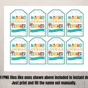 Nacho Average Teacher Editable Thank You Gift Tags, Teacher Staff ...