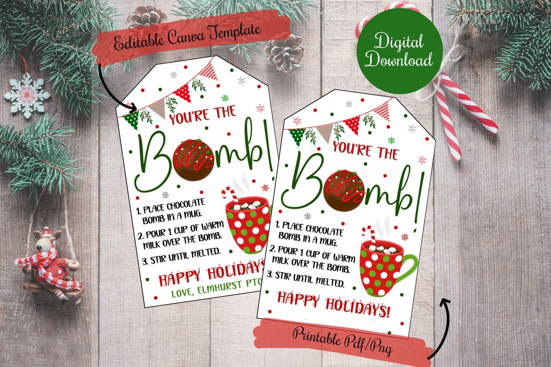 You're the Bomb Christmas Hot Cocoa Bomb Gift Tags , Hot Chocolate Bomb ...
