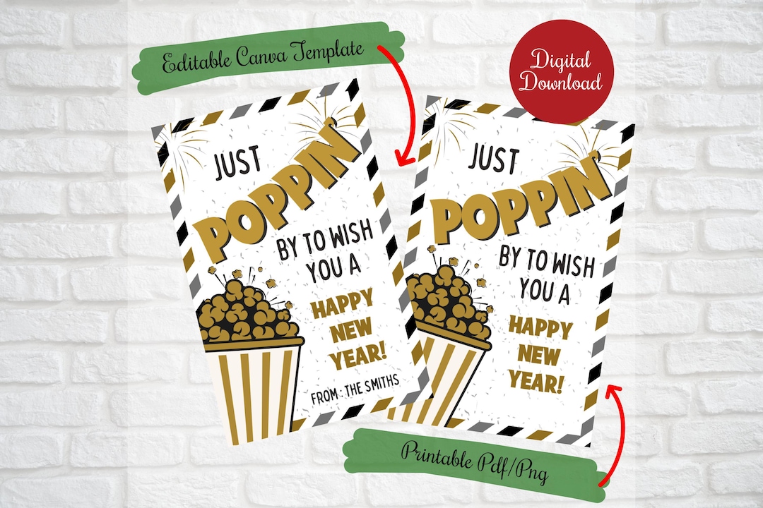 Just Poppin by to Say Happy New Year Gift Tags for Popcorn, Teacher ...