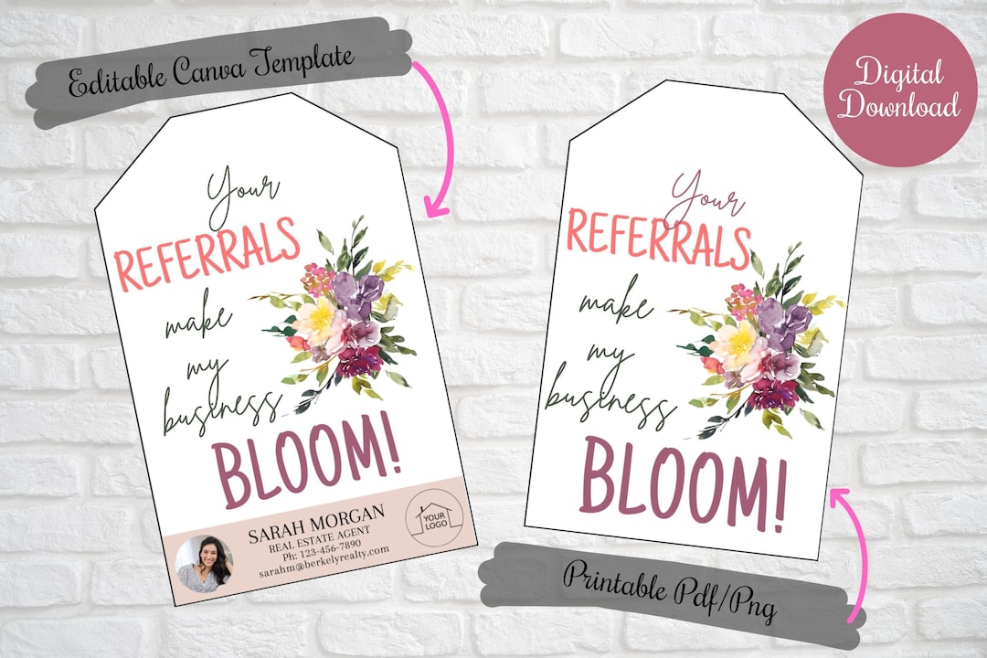 Your Referrals Help My Business Bloom Gift Tags, Spring Client Referral ...