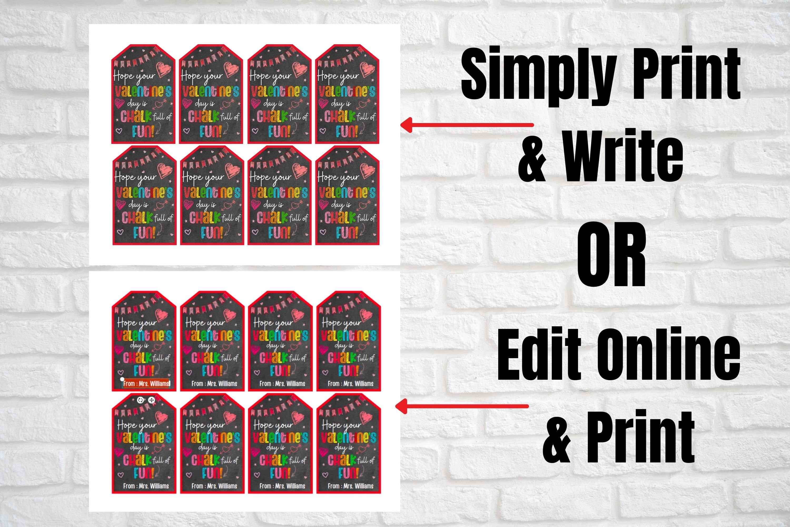 Printable Class Valentine Gift Tags for Chalk Hope You | Etsy