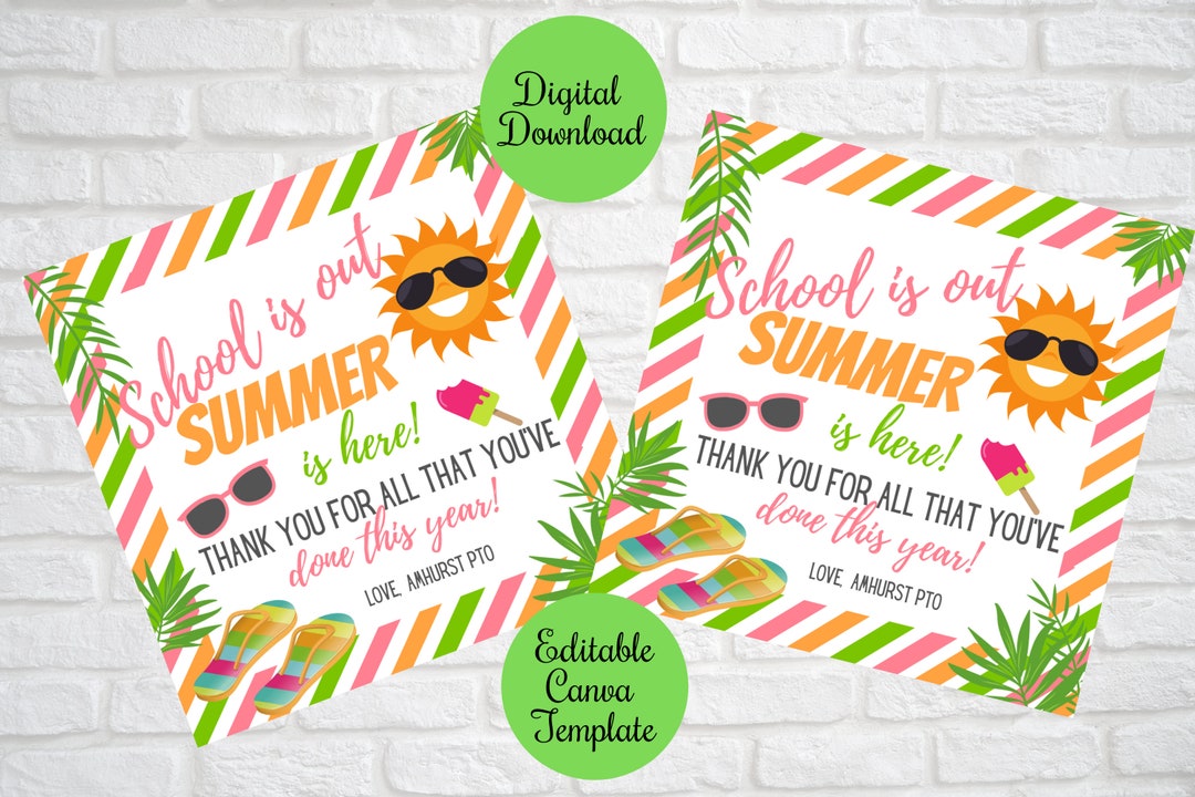 Schools Out Summer's Here Editable Thank You Gift Tags, Teacher ...