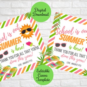 Schools Out Summer's Here Editable Thank You Gift Tags, Teacher ...