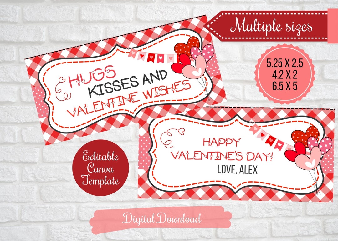 Valentine Treat Bag Toppers for Kisses, Button Candies Fold Over Labels ...