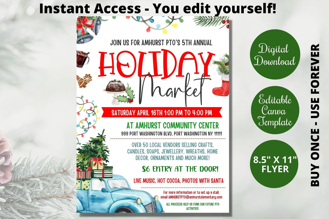 Editable Holiday Market Flyer Template, Printable Christmas Festival ...