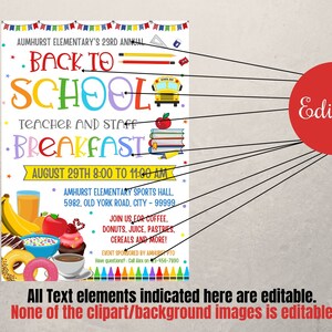 Back to School Teacher and Staff Breakfast Flyer for PTO, PTA ...