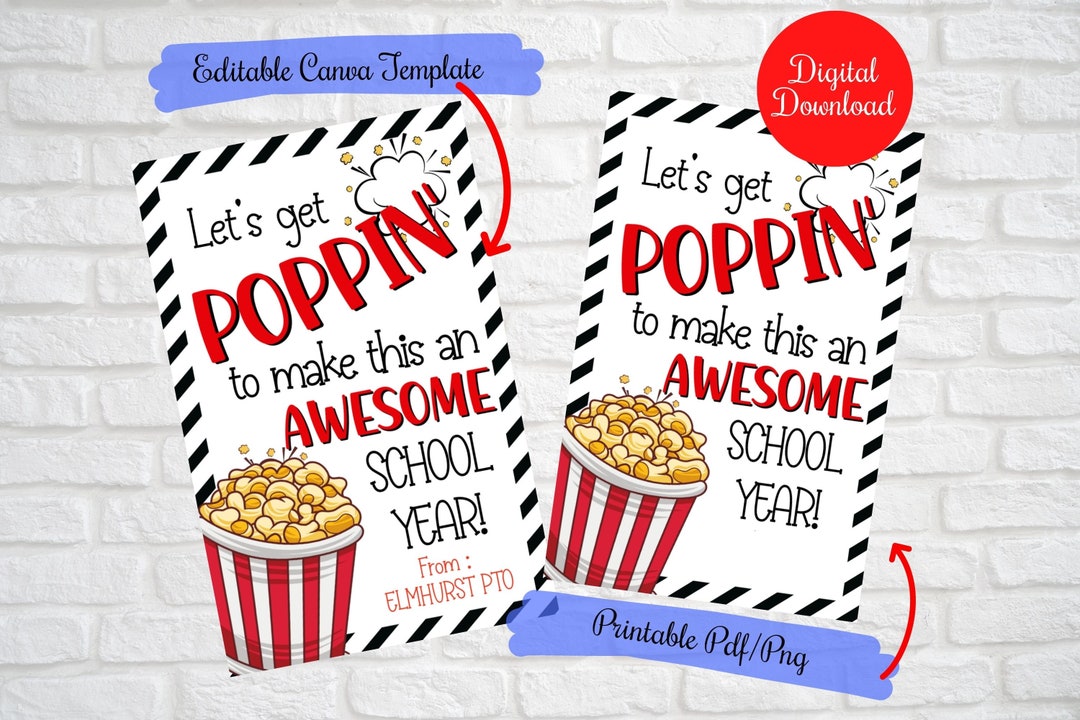 Back to School Popcorn Gift Tags, Let's Get Poppin' to Make This an ...