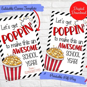 Back to School Popcorn Gift Tags, Let's Get Poppin' to Make This an ...