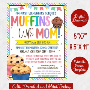 Muffins With Mom Invitation Flyer for PTO, PTA, Printable Mother's Day ...