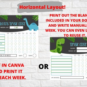 Cute Dinosaur Themed Responsibility Chore Chart for Kids in Editable ...