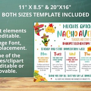 Editable Nacho Average Teacher Appreciation Week Schedule, Taco Nachos ...