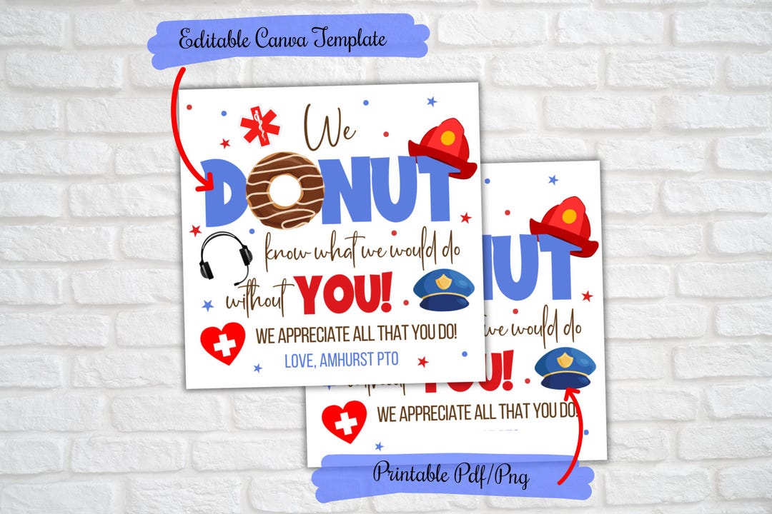 First Responders Donut Gift Tag, Editable Canva Template | We Donut ...