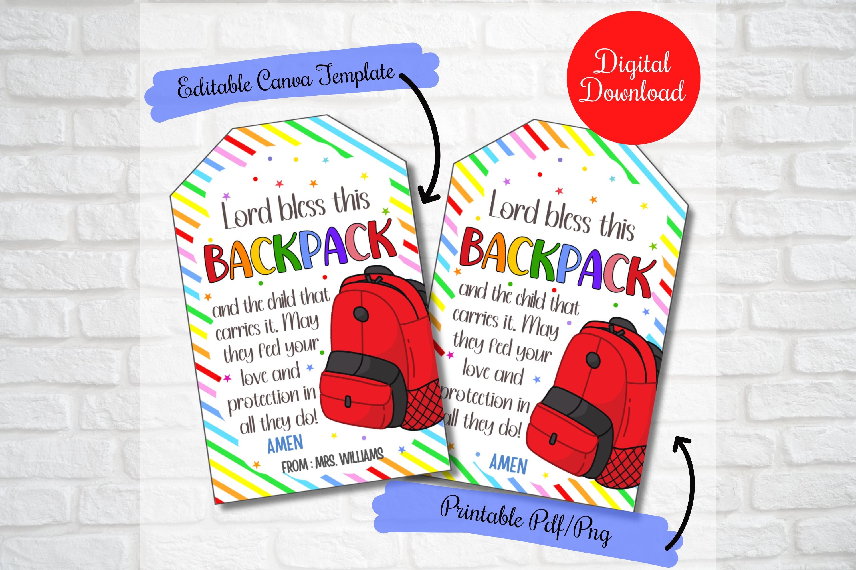 Backpack Blessing Card, Back to School Backpack Blessing Gift Tag,lord Bless This Backpack ...