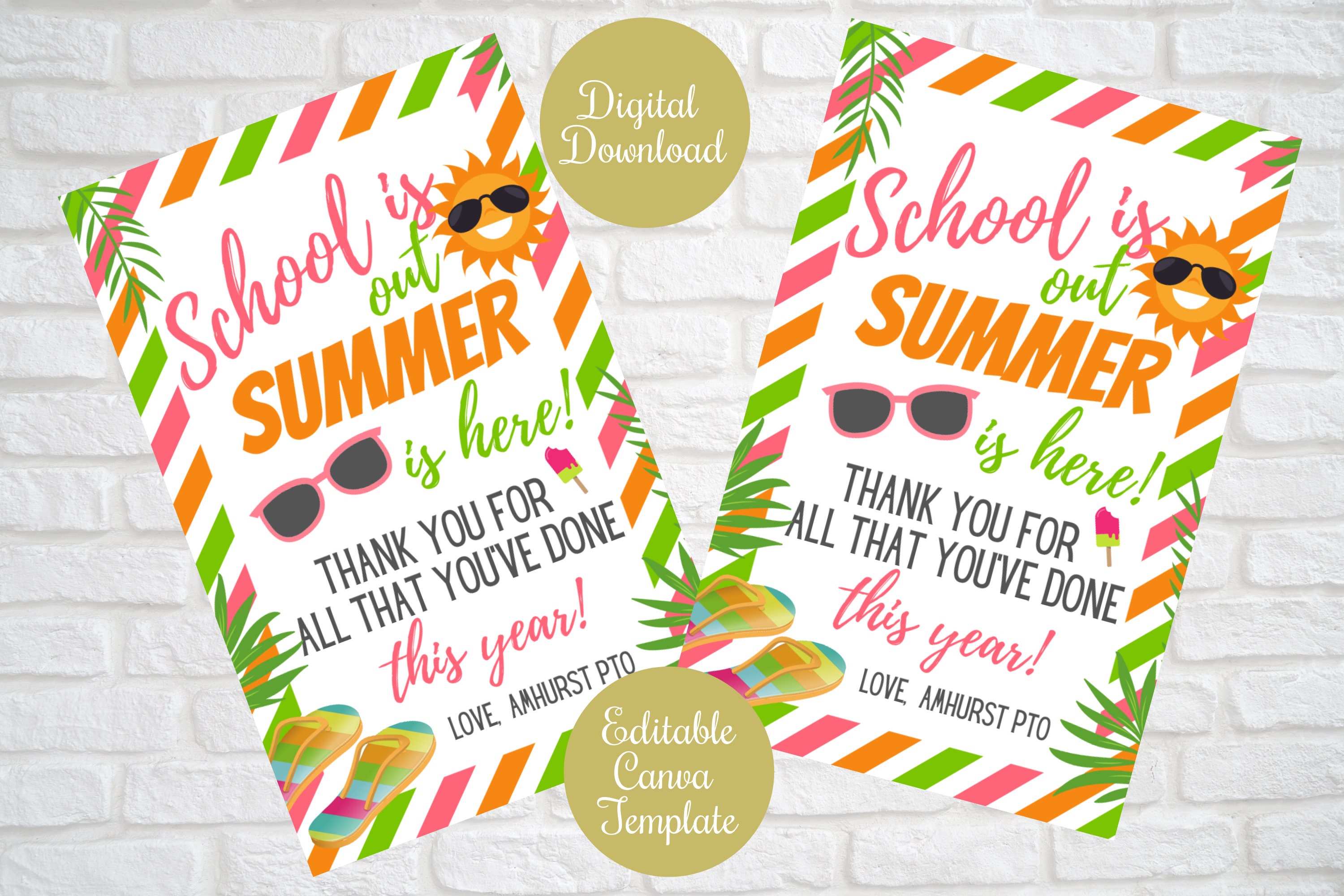 Schools Out Summer's Here Editable Thank You Gift Tags | Etsy