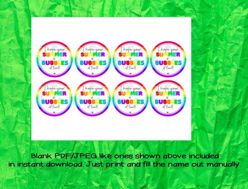 End of Year Class Bubbles Gift Tags Hope Your Summer is - Etsy