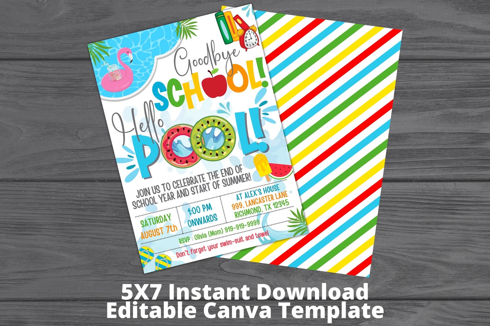 EDITABLE Goodbye School Hello Pool End of School Party Invite - Etsy
