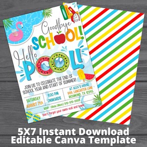 EDITABLE Goodbye School Hello Pool End of School Party Invite - Etsy