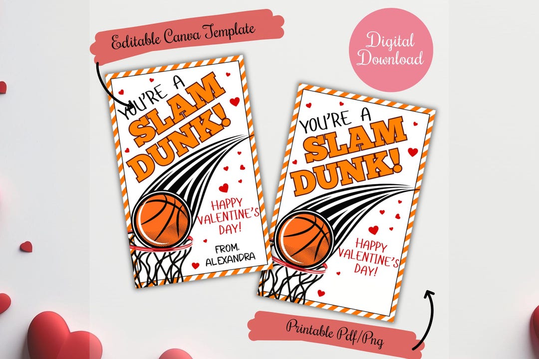 You're a Slam Dunk, Printable Editable Basketball Valentine Gift Tags ...