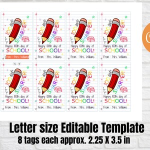 100th Day of School Pencil Gift Tags for Students 100 Days | Etsy