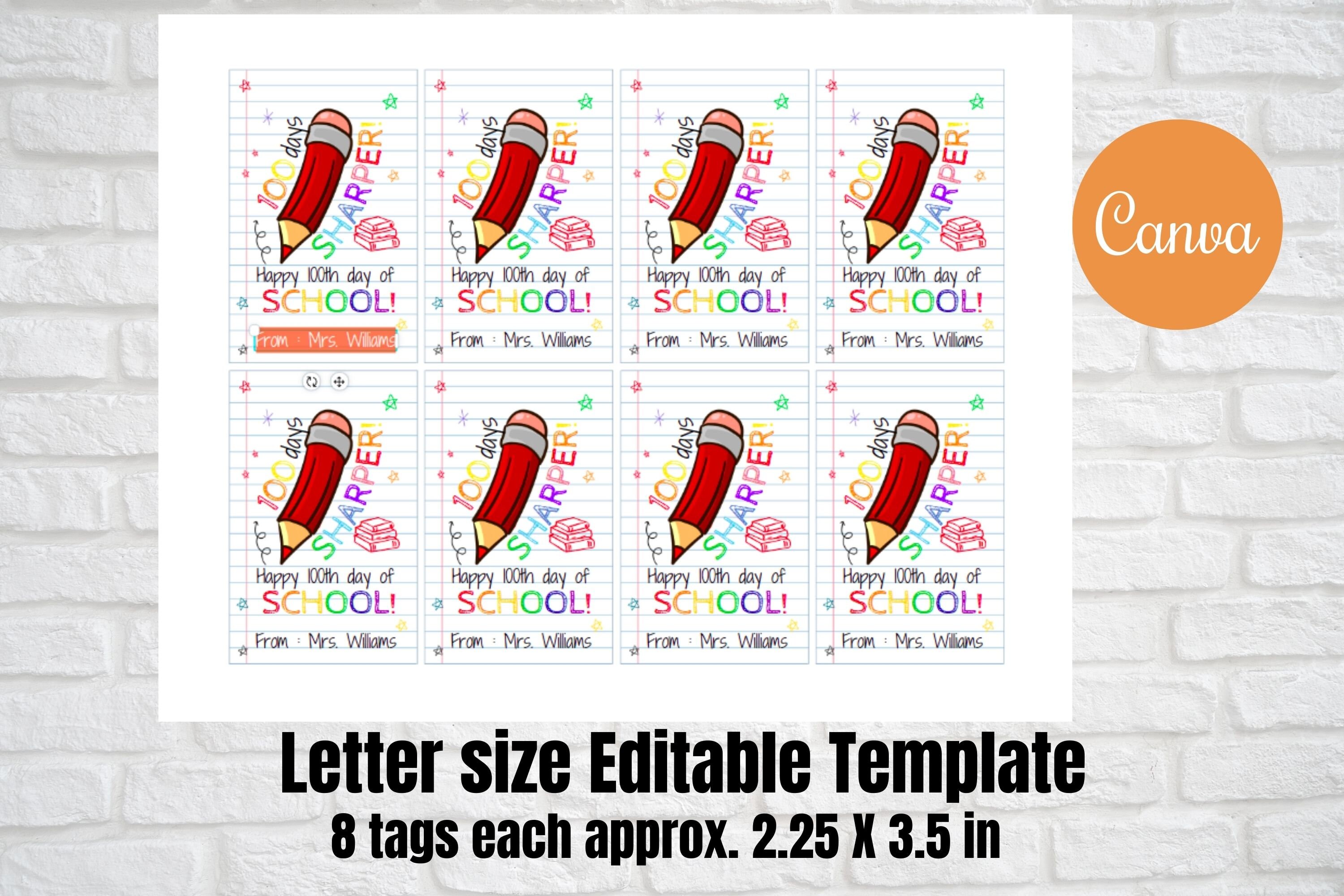 100th Day of School Pencil Gift Tags for Students 100 Days | Etsy