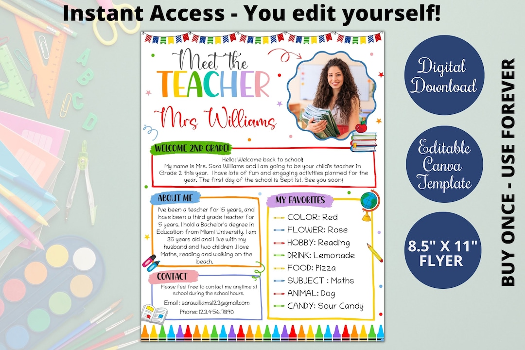 Colorful Meet the Teacher Template Letter Flyer, Printable Parent Communication, Back to School ...