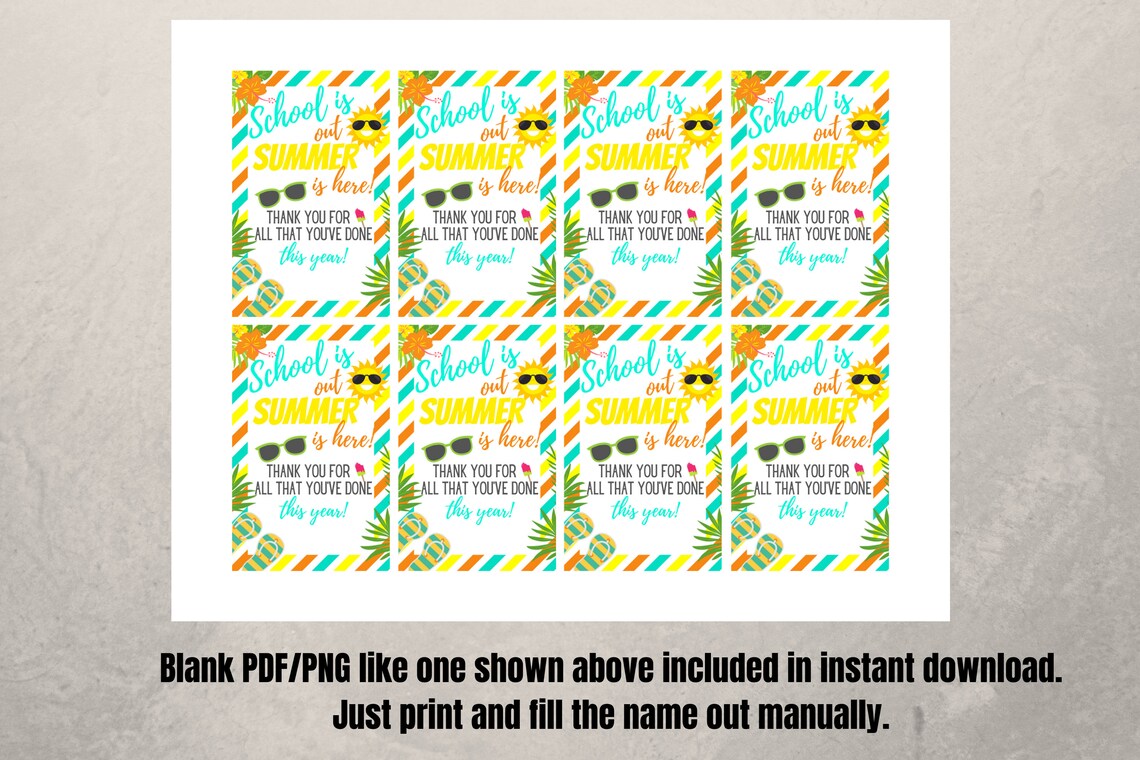 Schools Out Summer's Here Editable Thank You Gift Tags - Etsy