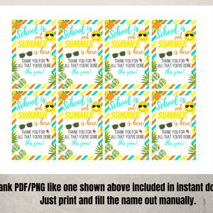 Schools Out Summer's Here Editable Thank You Gift Tags - Etsy