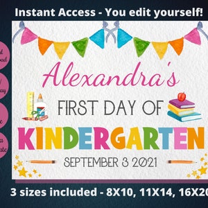 Watercolor First Day of School Sign Printable Cute Simple - Etsy