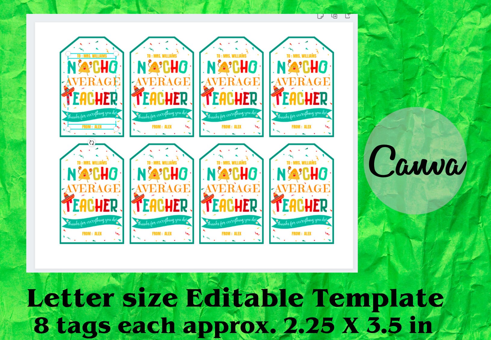Nacho Average Teacher Editable Thank You Gift Tags Teacher - Etsy UK
