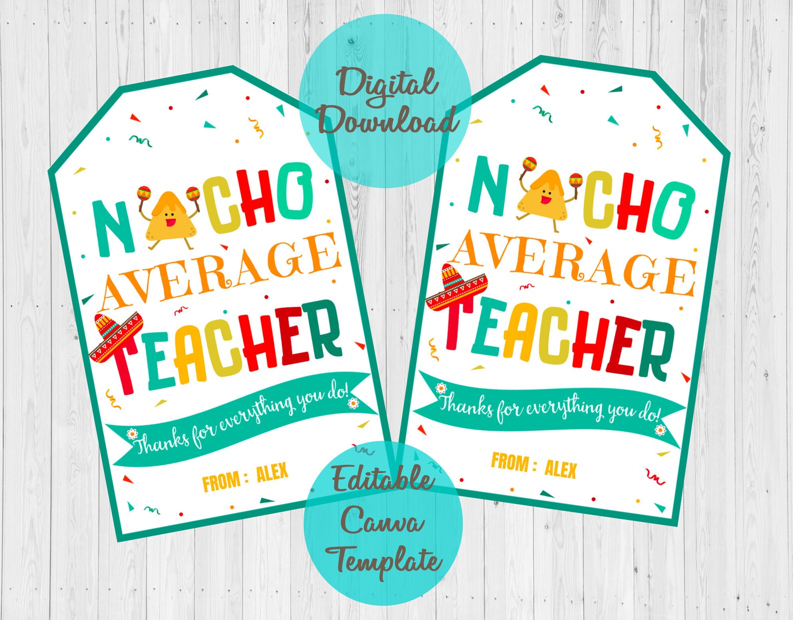 Nacho Average Teacher Editable Thank You Gift Tags Teacher - Etsy UK