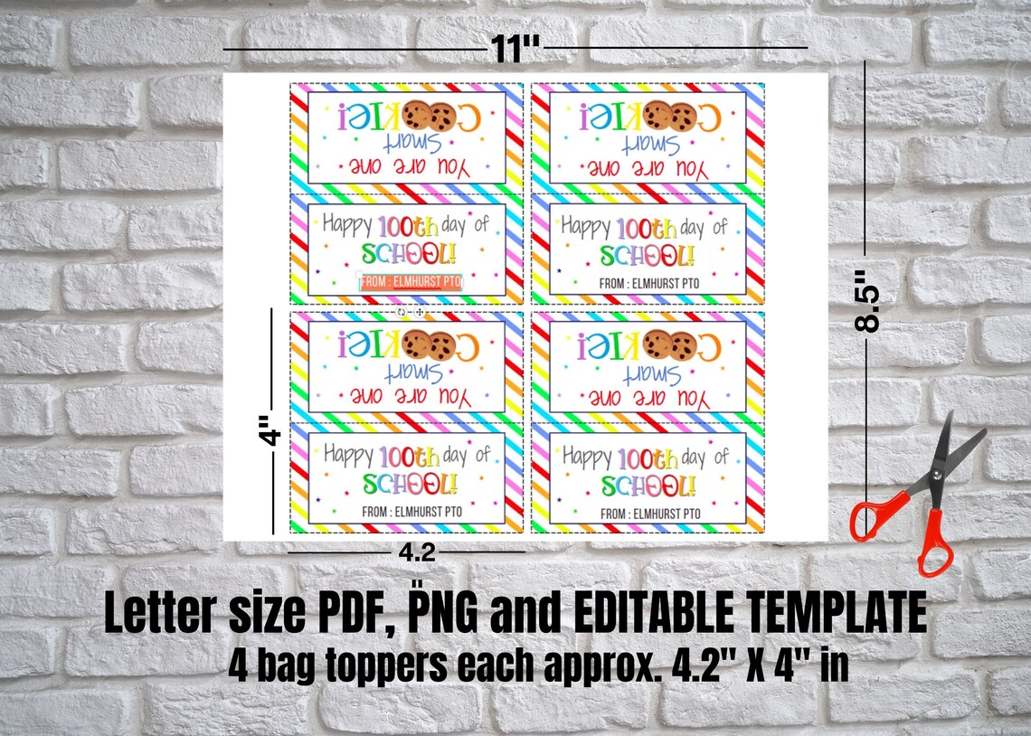 100th Day Cookie Treat Bag Toppers for Students You Are One | Etsy